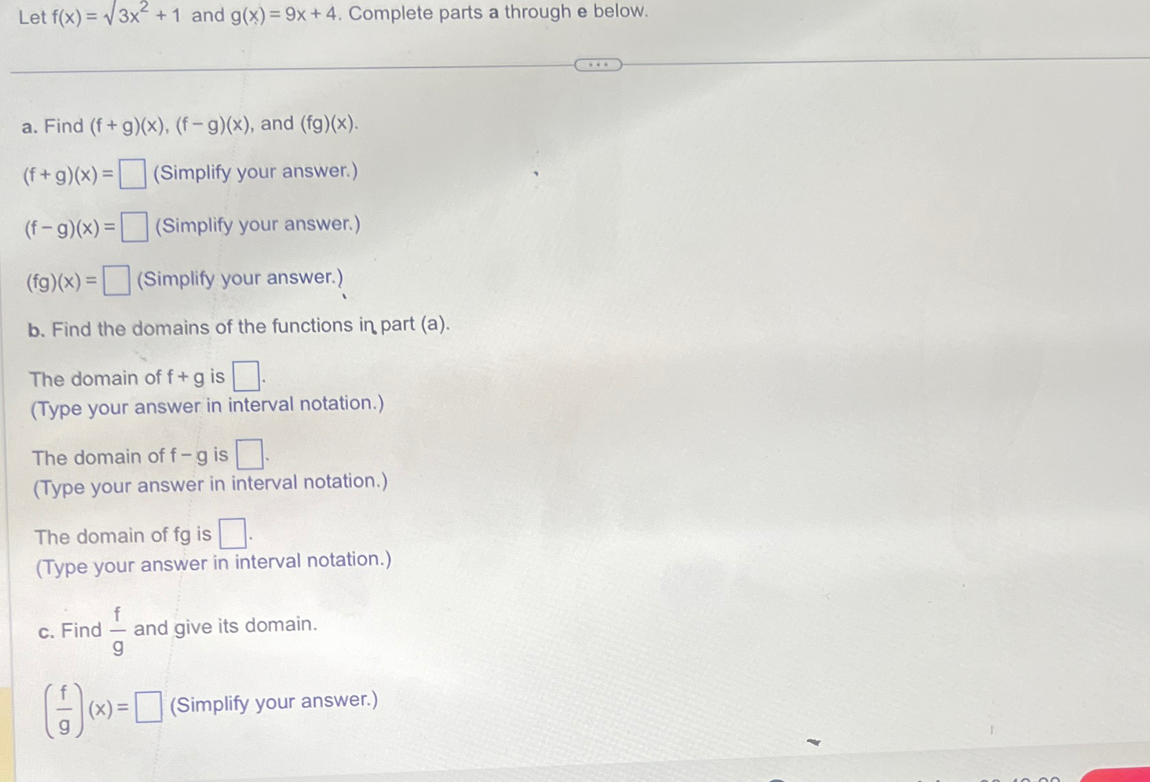 Solved Let f(x)=3x2+12 ﻿and g(x)=9x+4. ﻿Complete parts a | Chegg.com