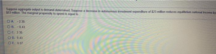 Solved Suppose aggregate output in demand-determined Suppose | Chegg.com
