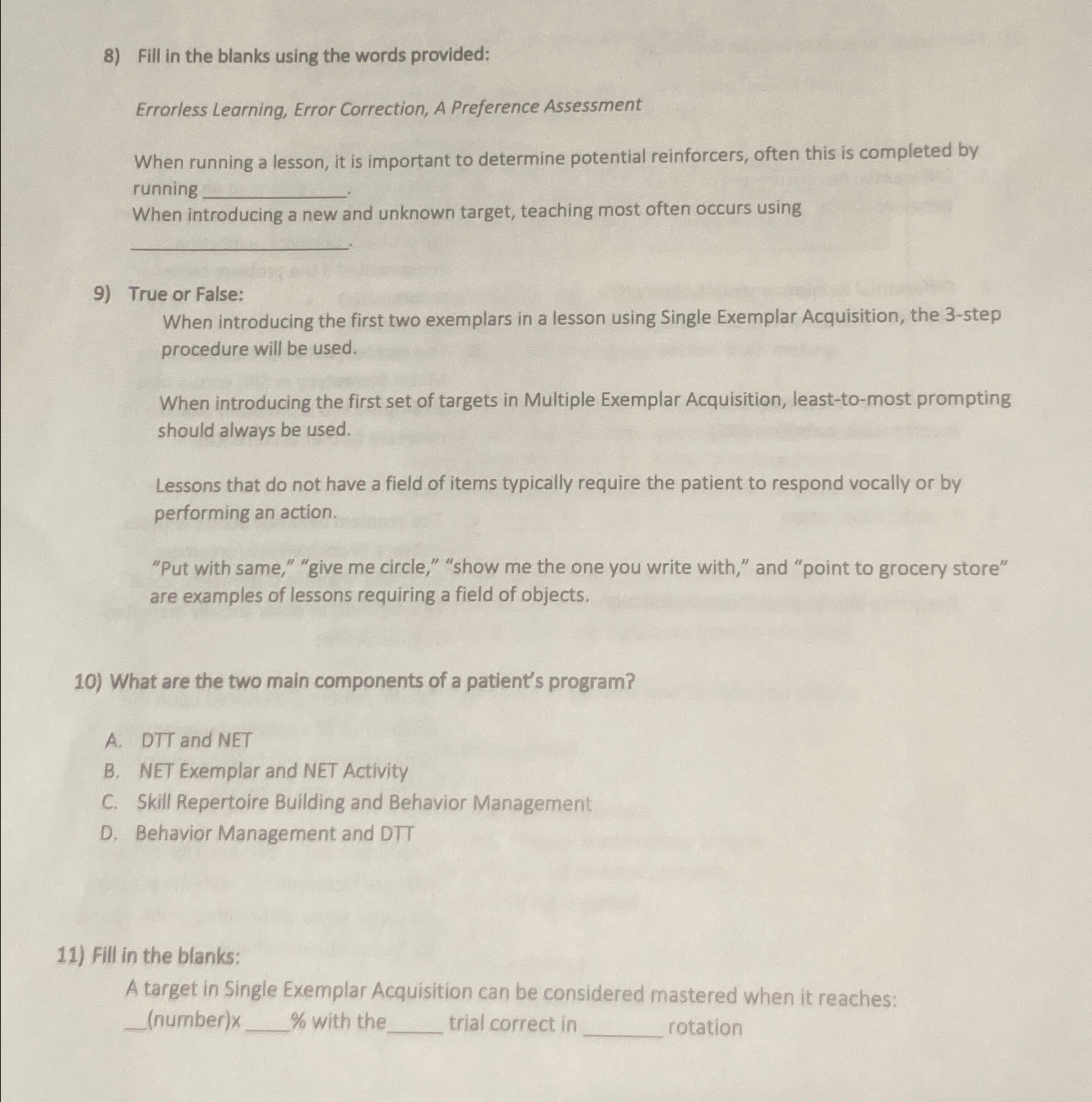 Solved Fill in the blanks using the words provided:Errorless | Chegg.com