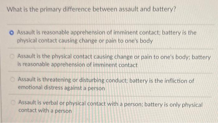 Solved What is the primary difference between assault and | Chegg.com