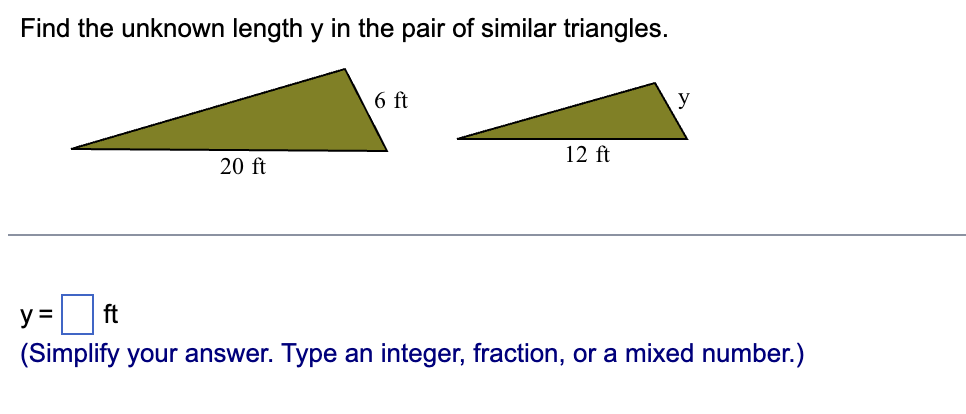 Solved Find the unknown length y ﻿in the pair of similar | Chegg.com