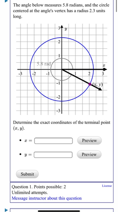 Solved The angle below measures 5.8 radians, and the circle | Chegg.com
