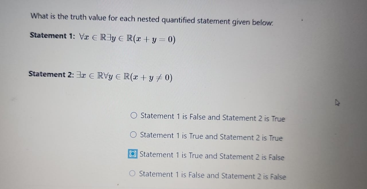 Solved What is the truth value for each nested quantified | Chegg.com