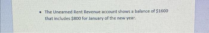 Solved - The Unearned Rent Revenue account shows a balance | Chegg.com