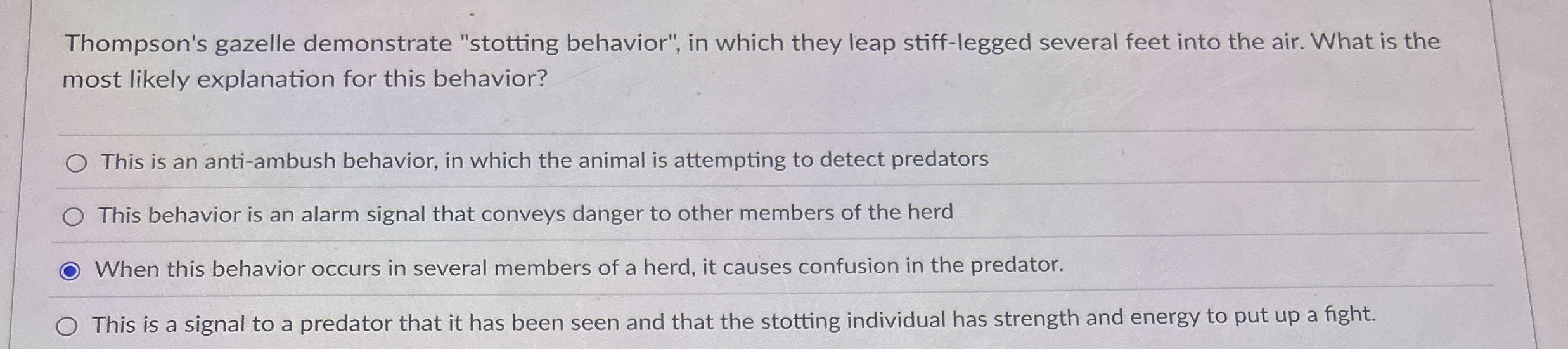 Solved Thompson's gazelle demonstrate "stotting behavior", | Chegg.com