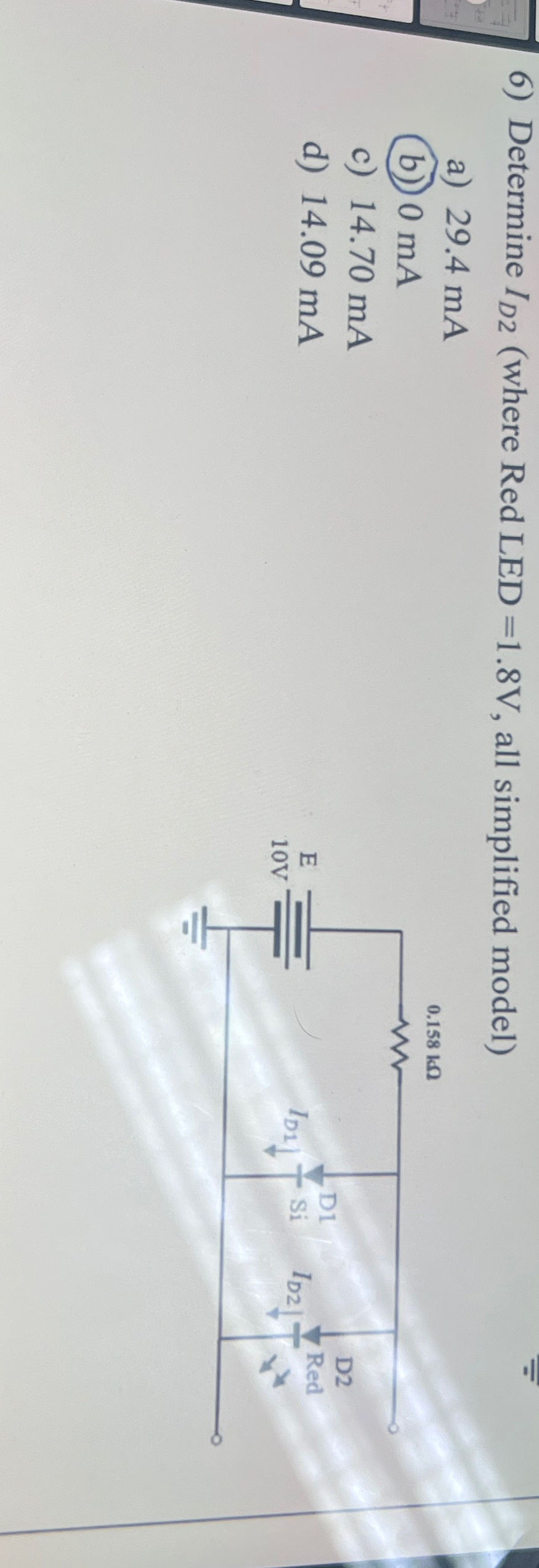 Solved Determine ID2 (where Red LED =1.8V, ﻿all simplified | Chegg.com