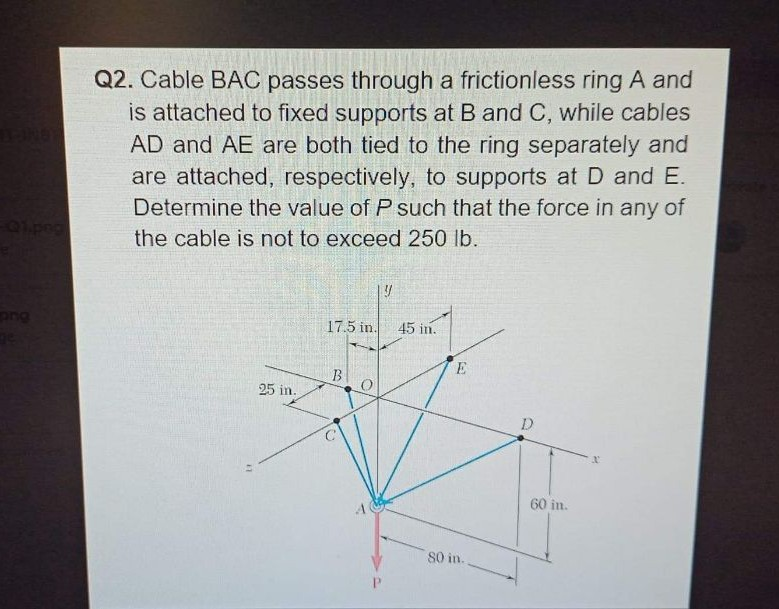Solved Q2. Cable BAC passes through a frictionless ring A | Chegg.com