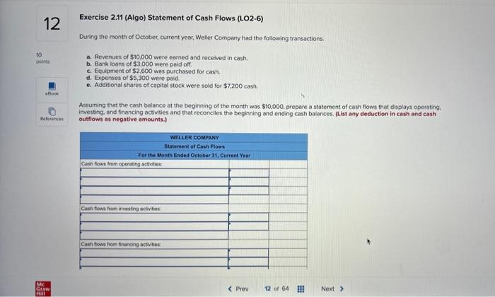 Solved Exercise 2.11 (Algo) Statement of Cash Flows (LO2-6) | Chegg.com