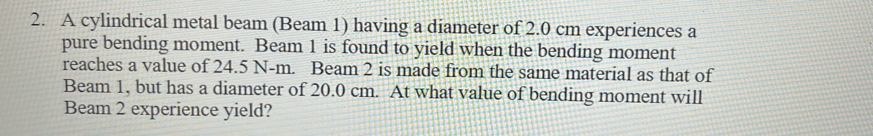 Solved A cylindrical metal beam (Beam 1) ﻿having a diameter | Chegg.com