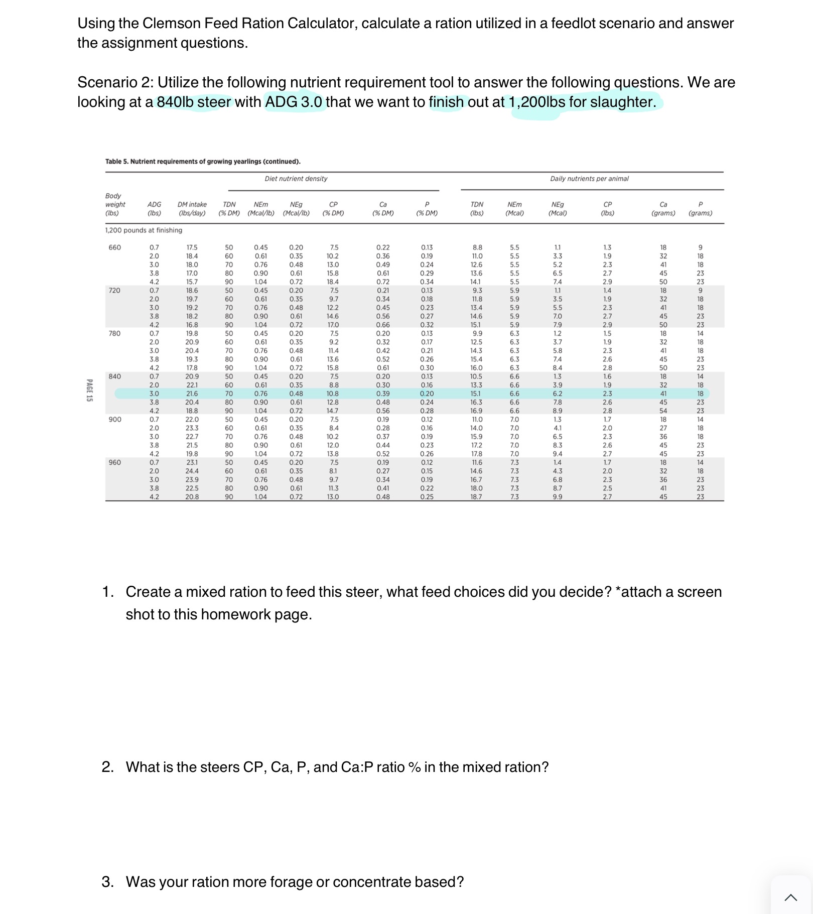 Solved by an EXPERT Using the Clemson Feed Ration Calculator, calculate ...