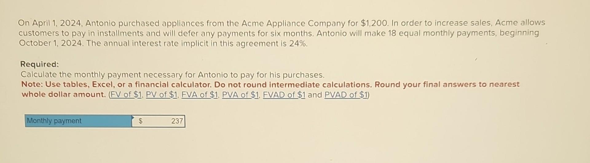 Solved On April 1, 2024, Antonio purchased appliances from | Chegg.com