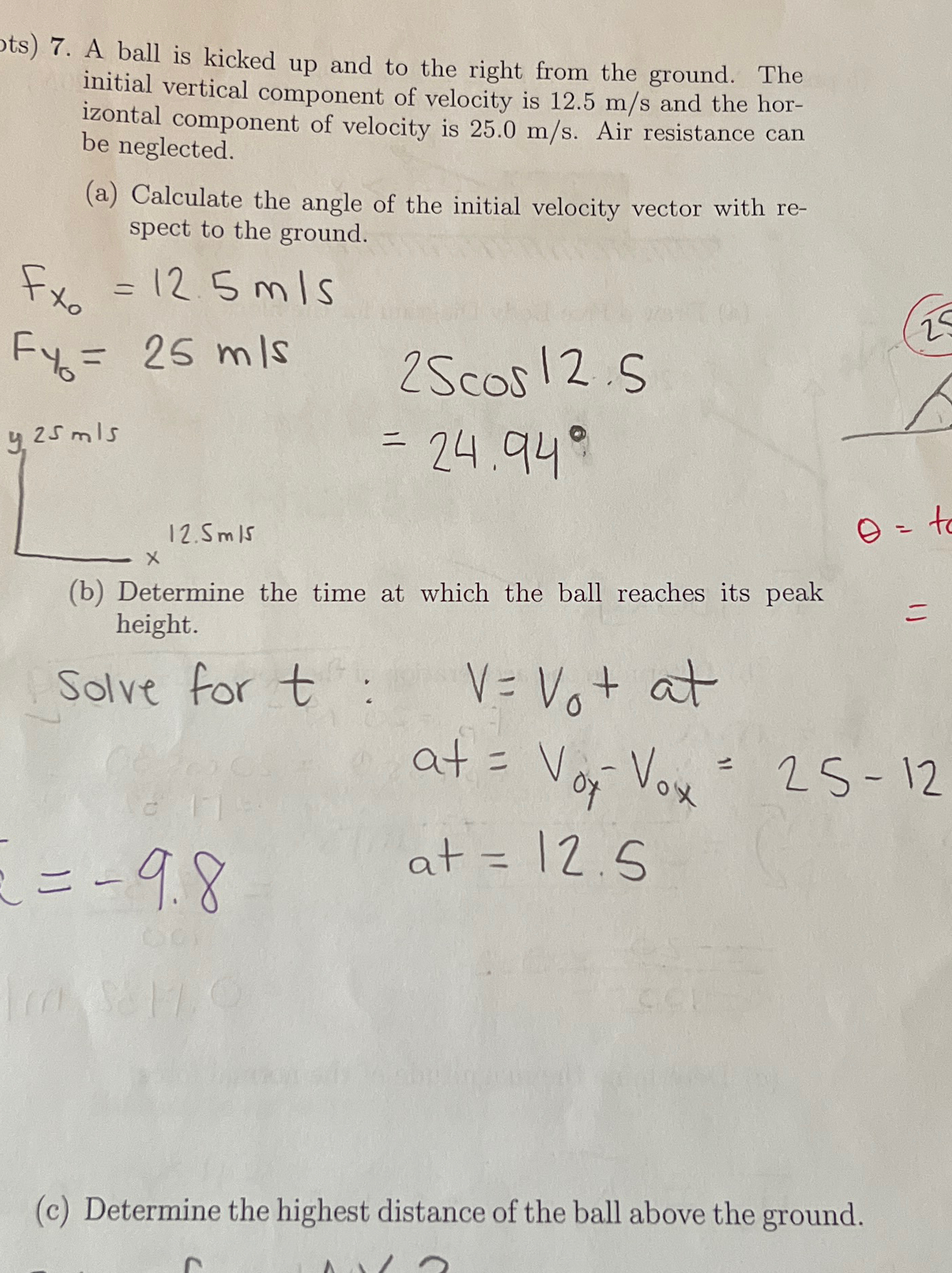 Solved ts) 7. ﻿A ball is kicked up and to the right from the | Chegg.com