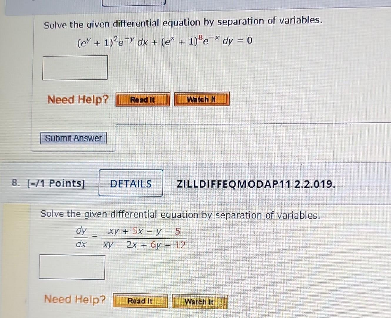 Solved Solve the given differential equation by separation | Chegg.com