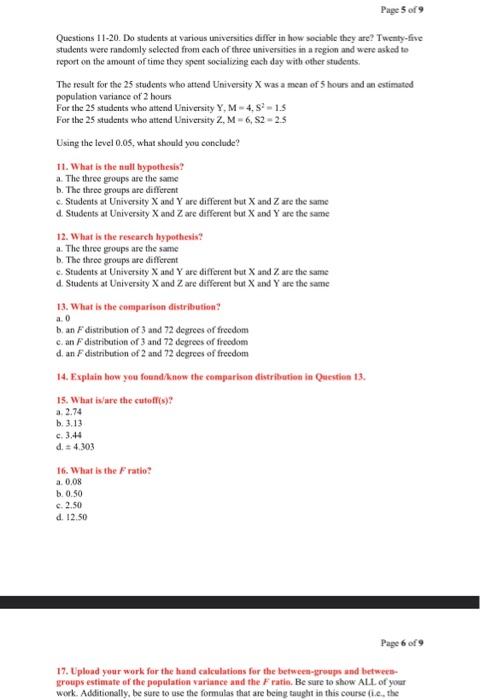 Solved Questions 11-20. Do students at various universitics | Chegg.com