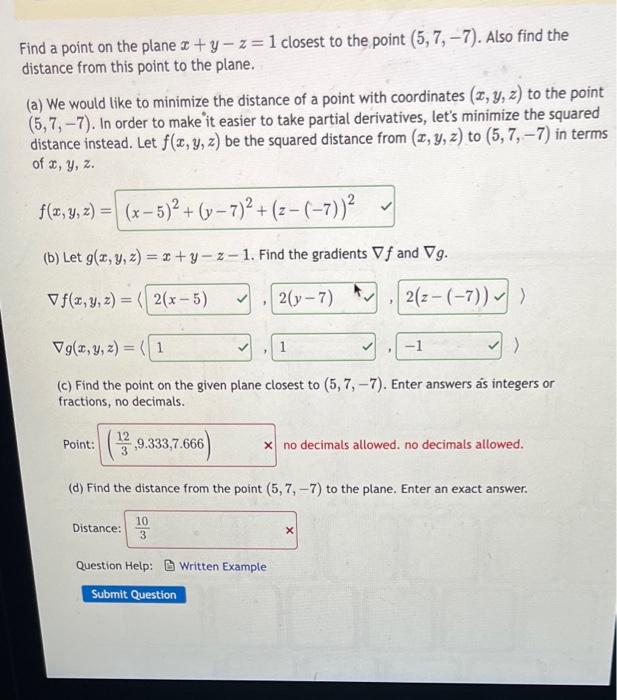 Solved Find a point on the plane x+y−z=1 closest to the | Chegg.com