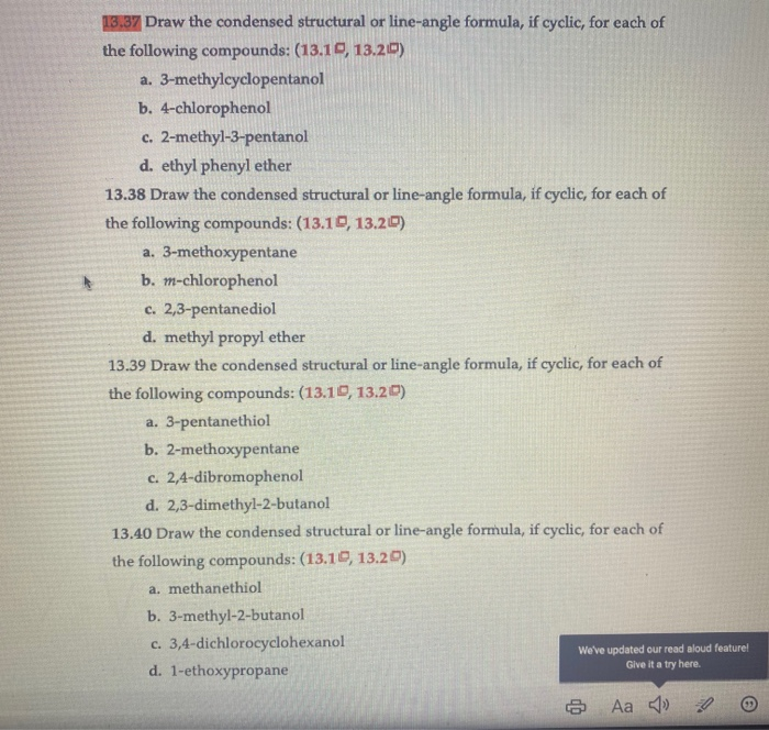 Solved 13.25 Draw the condensed structural or line-angle | Chegg.com
