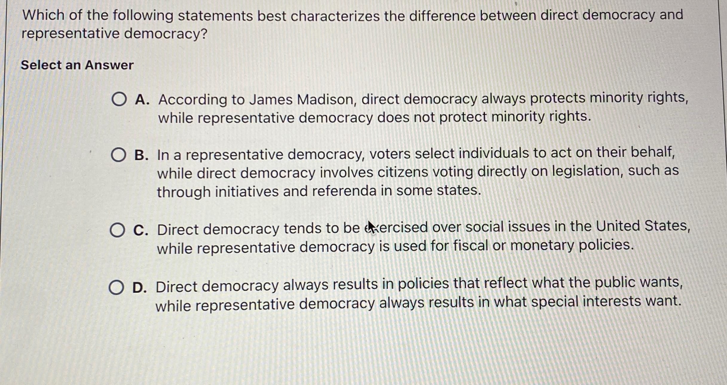 Solved Which of the following statements best characterizes | Chegg.com