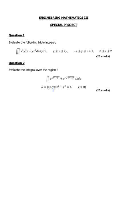 Solved ENGINEERING MATHEMATICS III SPECIAL PROJECT Question | Chegg.com