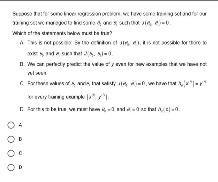 Solved Suppose that for some linear regression problem, we | Chegg.com