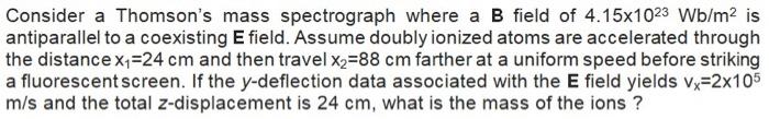 Solved Consider a Thomson's mass spectrograph where a B | Chegg.com