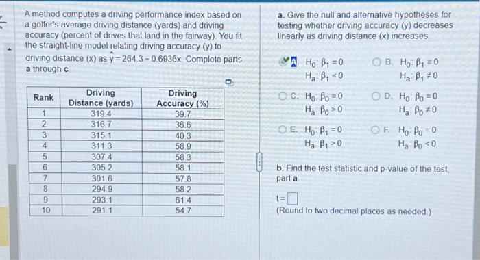 Solved A Method Computes A Driving Performance Index Based 3500
