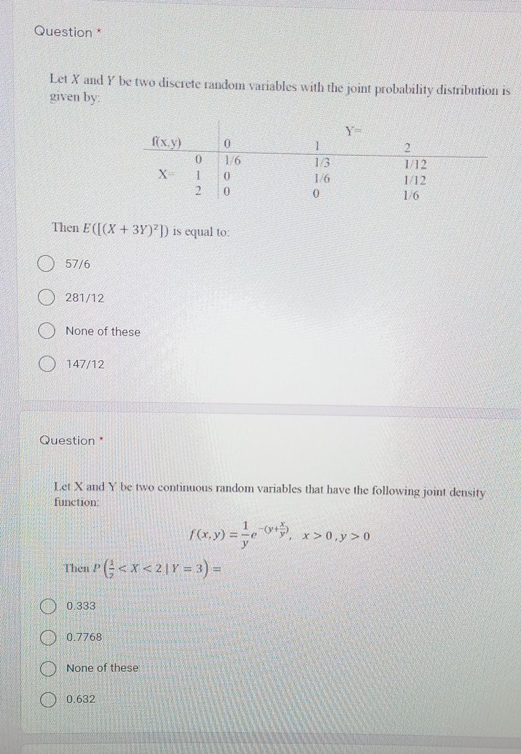 Solved Question * Let X and Y be two discrete random | Chegg.com
