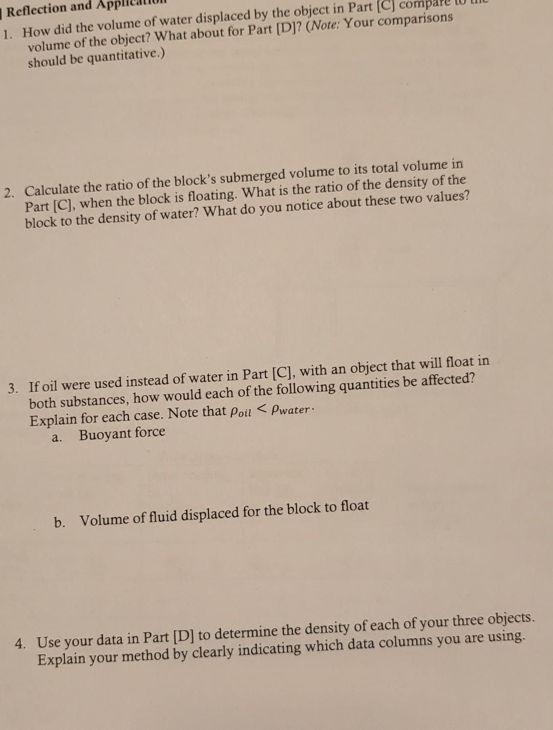 1. How did the volume of water displaced by the | Chegg.com