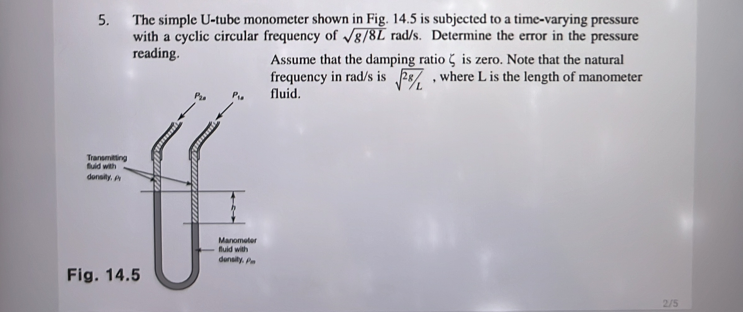 Solved The simple U-tube monometer shown in Fig. 14.5 ﻿is | Chegg.com