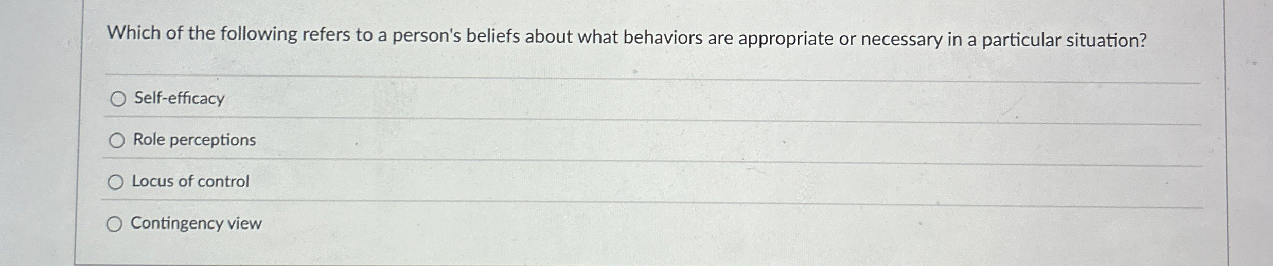 Solved Which of the following refers to a person's beliefs | Chegg.com