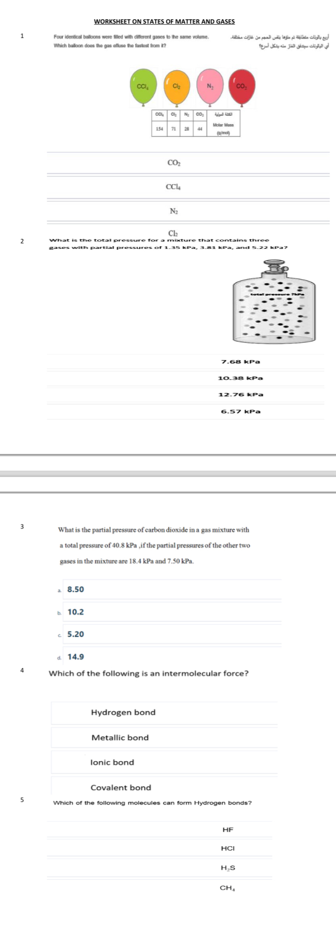 Solved Please answer the 5qutionsWORKSHEET ON STATES OF | Chegg.com