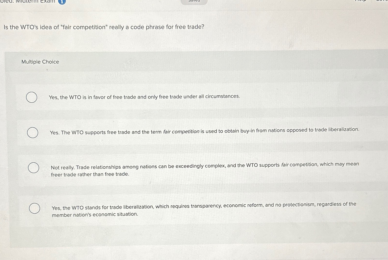 Solved Is the WTO's idea of "fair competition" really a code | Chegg.com
