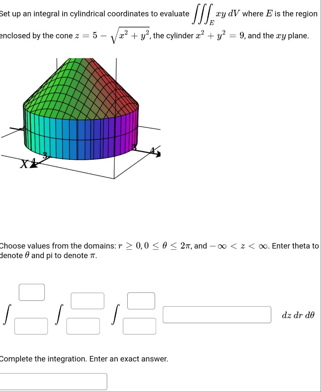 Solved SIL dV, where E is 8 Set up an integral in spherical | Chegg.com