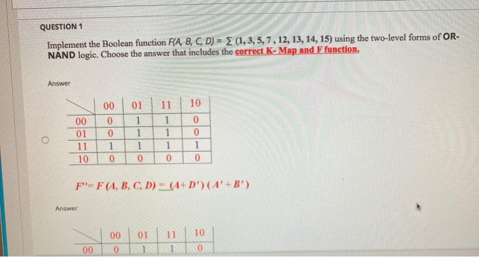 Solved Question 1 Implement The Boolean Function Fa B C D 9929