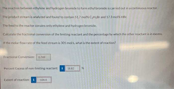 Solved The reaction between ethylene and hydrogen bromide to | Chegg.com