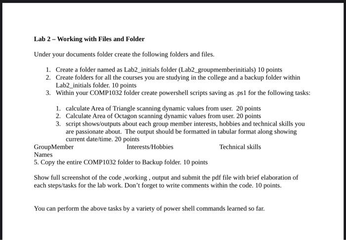 Lab 2 - Working with Files and Folder Under your | Chegg.com