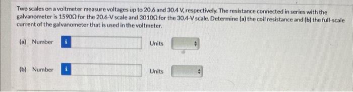 Solved Two scales on a voltmeter measure voltages up to 20.6 | Chegg.com
