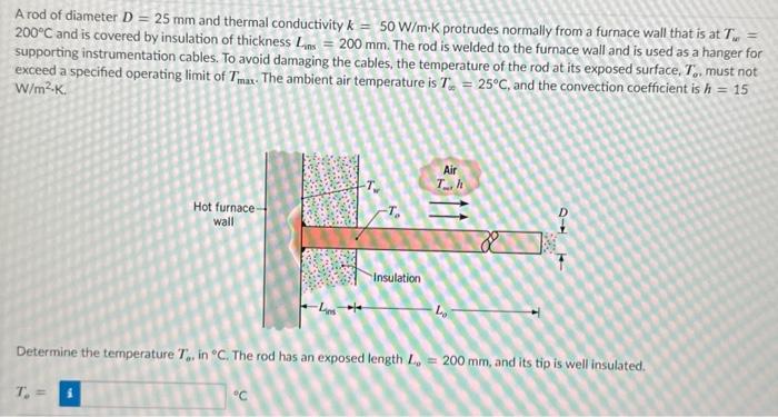 Solved A rod of diameter D=25 mm and thermal conductivity | Chegg.com