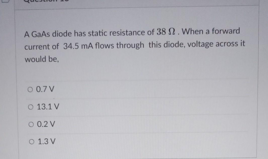 Solved A GaAs diode has static resistance of 38 12. When a | Chegg.com