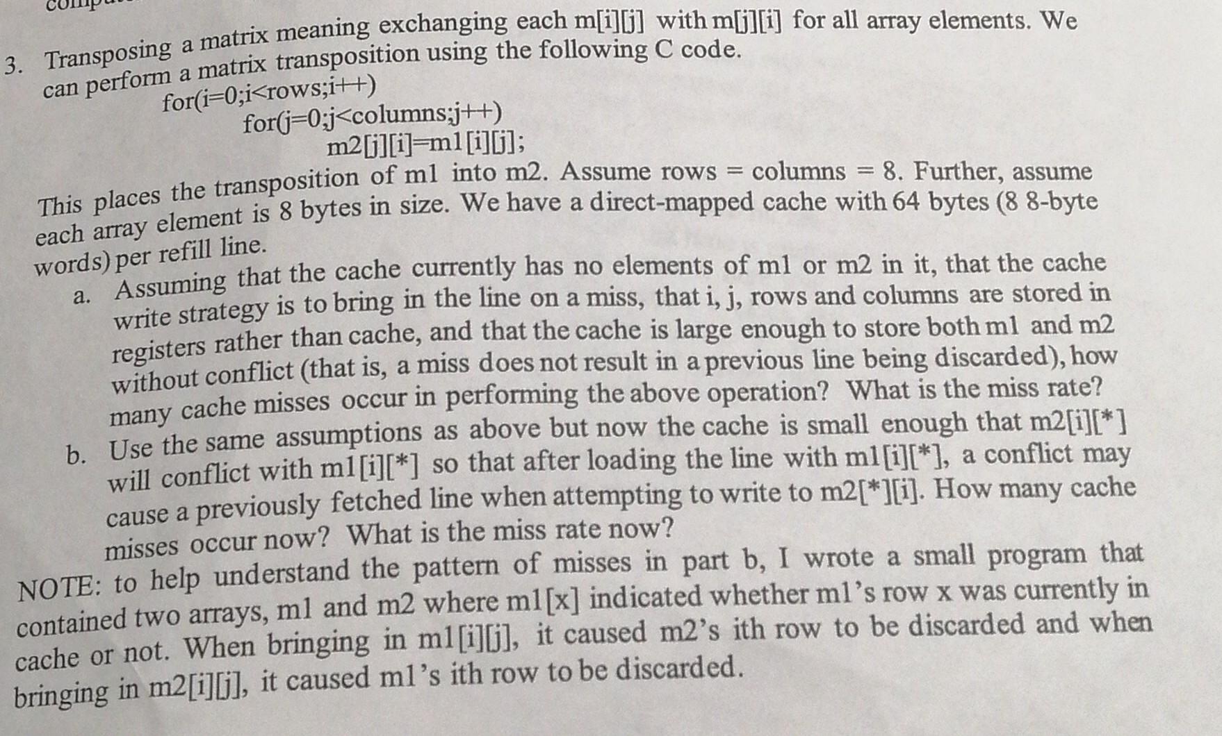 Solved words) per refill line. 3. Transposing a matrix | Chegg.com