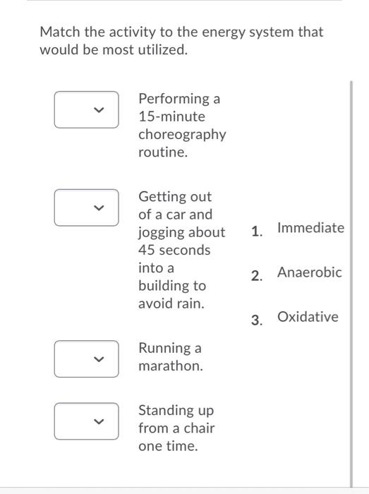 Solved Match the activity to the energy system that would be | Chegg.com