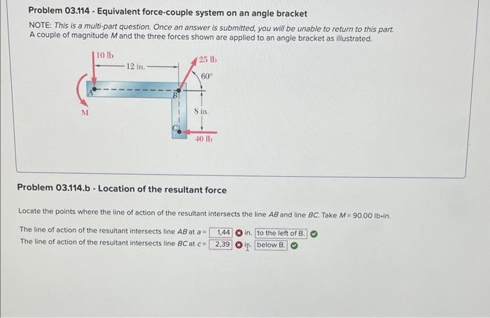 Solved Problem 03.114 - Equivalent force-couple system on an | Chegg.com