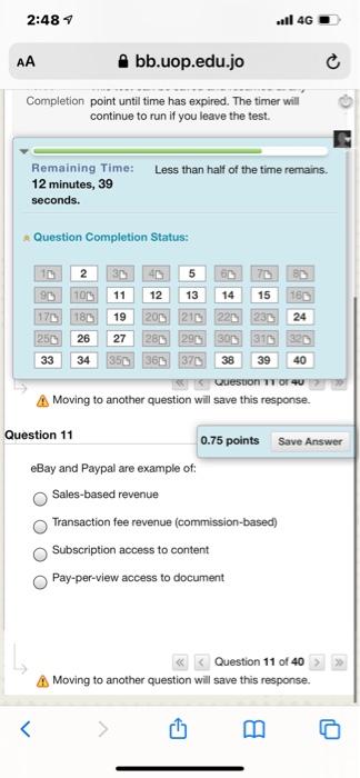 Solved 2:487 all 4G AA bb.uop.edu.jo Completion point until | Chegg.com