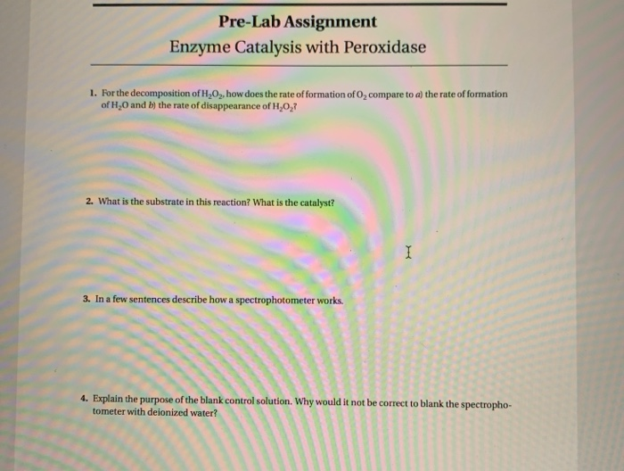 Solved Pre-Lab Assignment Enzyme Catalysis with Peroxidase | Chegg.com