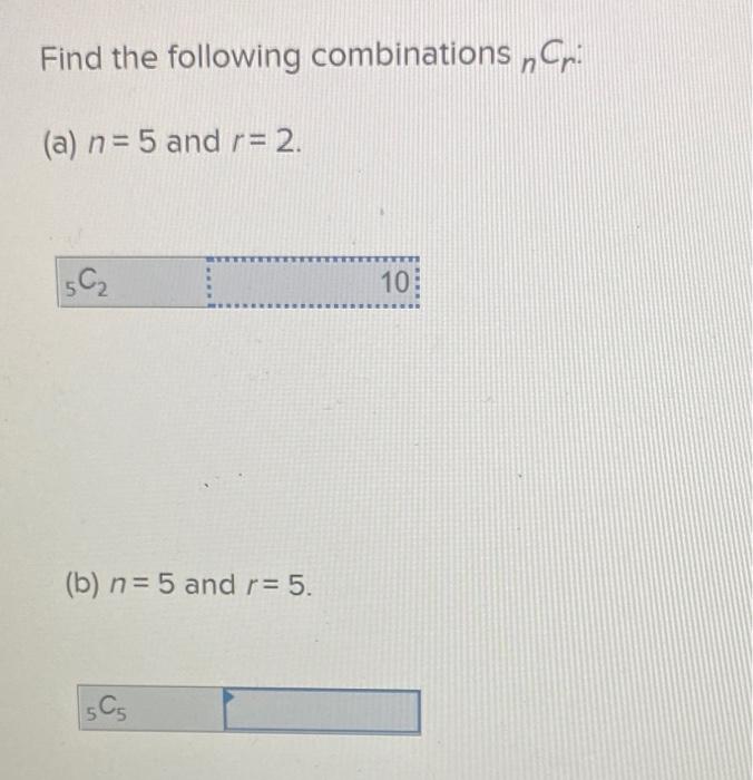 Solved (c) n=5 and r= 3. 53 5 (d) n= 5 and r= 1. 5C Find | Chegg.com
