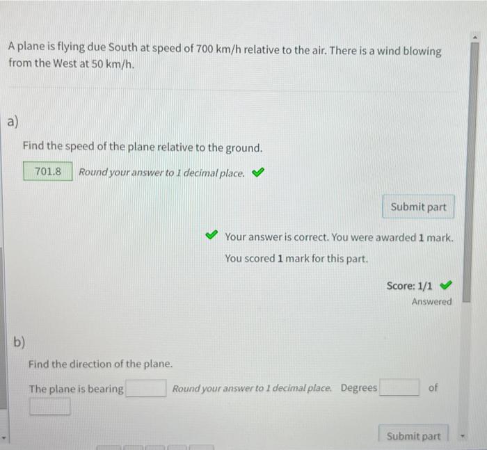 Solved A plane is flying due South at speed of 700 km/h | Chegg.com