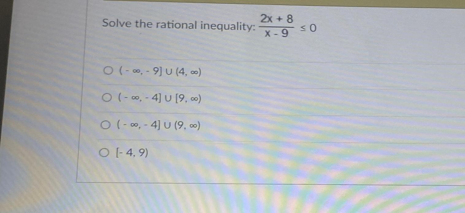 Solved Solve the rational inequality: | Chegg.com