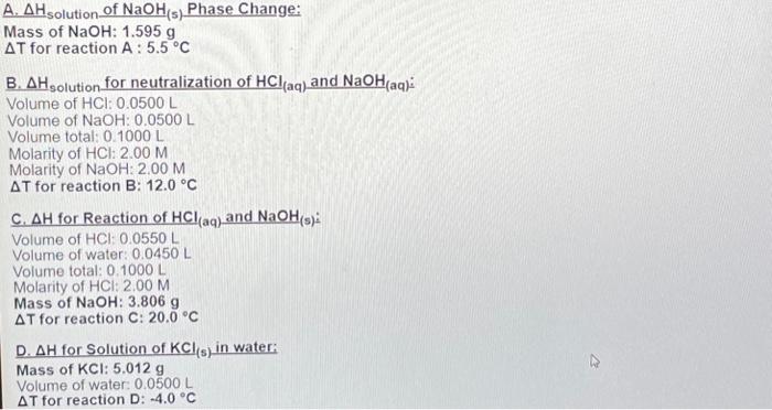 Solved A. AHsolution of NaOH(s)- Phase Change: Mass of NaOH: | Chegg.com