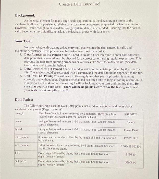 Solved Your Task: You are tasked with creating a data entry | Chegg.com