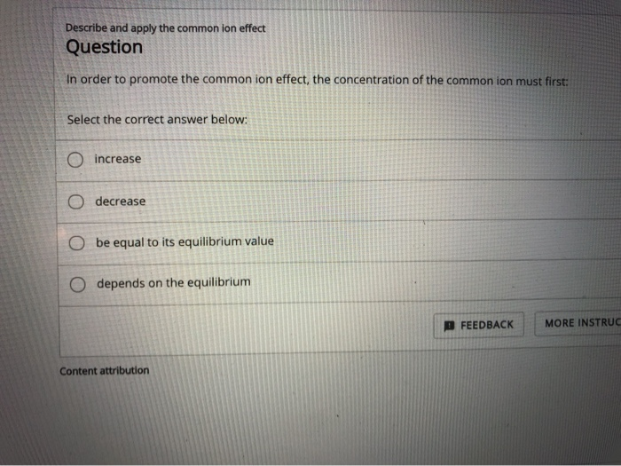 Solved Describe and apply the common ion effect Question In | Chegg.com