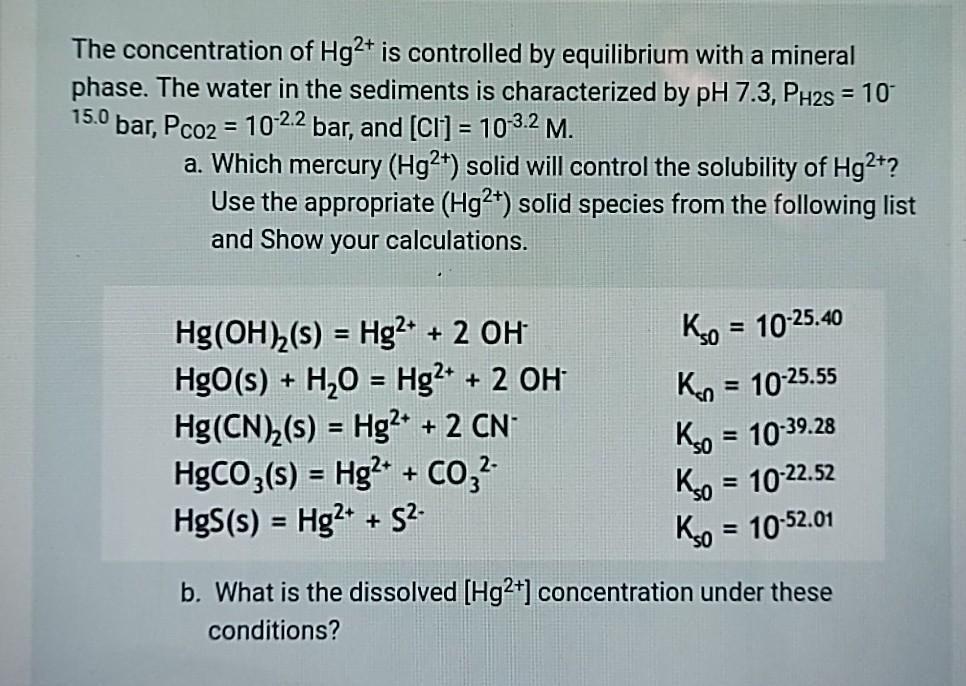 Solved 15.0 The concentration of Hg2+ is controlled by | Chegg.com